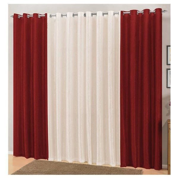 Cortina para Varão Simples 3M Lorena Tecido Seda Amassada Vinho - Bia ...