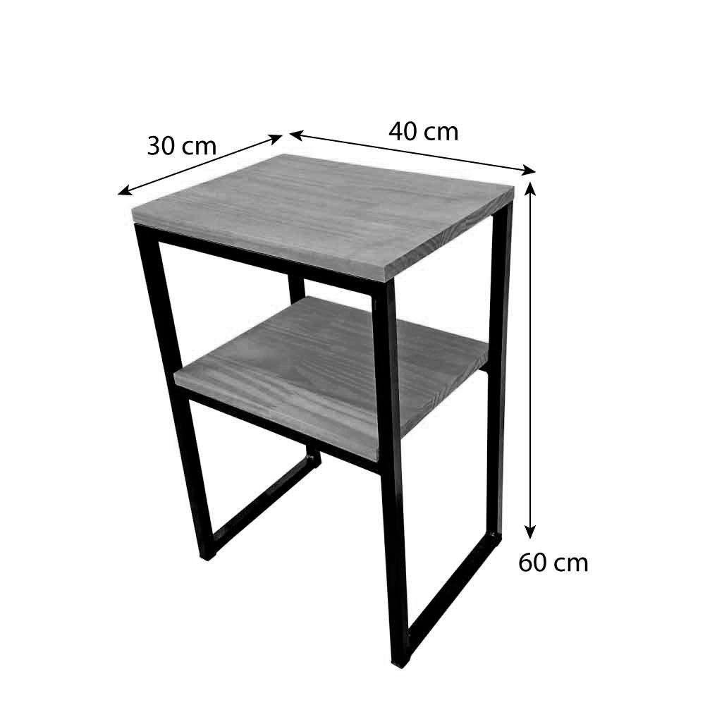 Mesa de Cabeceira Style de Ferro e Madeira Square Industrial Natural e ...