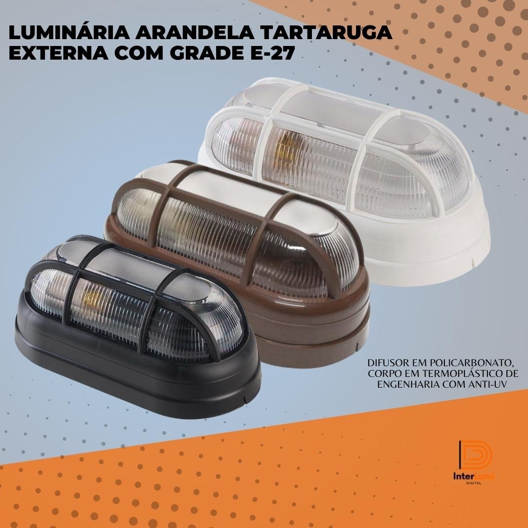 Kit C/ 2 Luminárias Tartaruga Externa Com Grade e-27 Branca | MadeiraMadeira