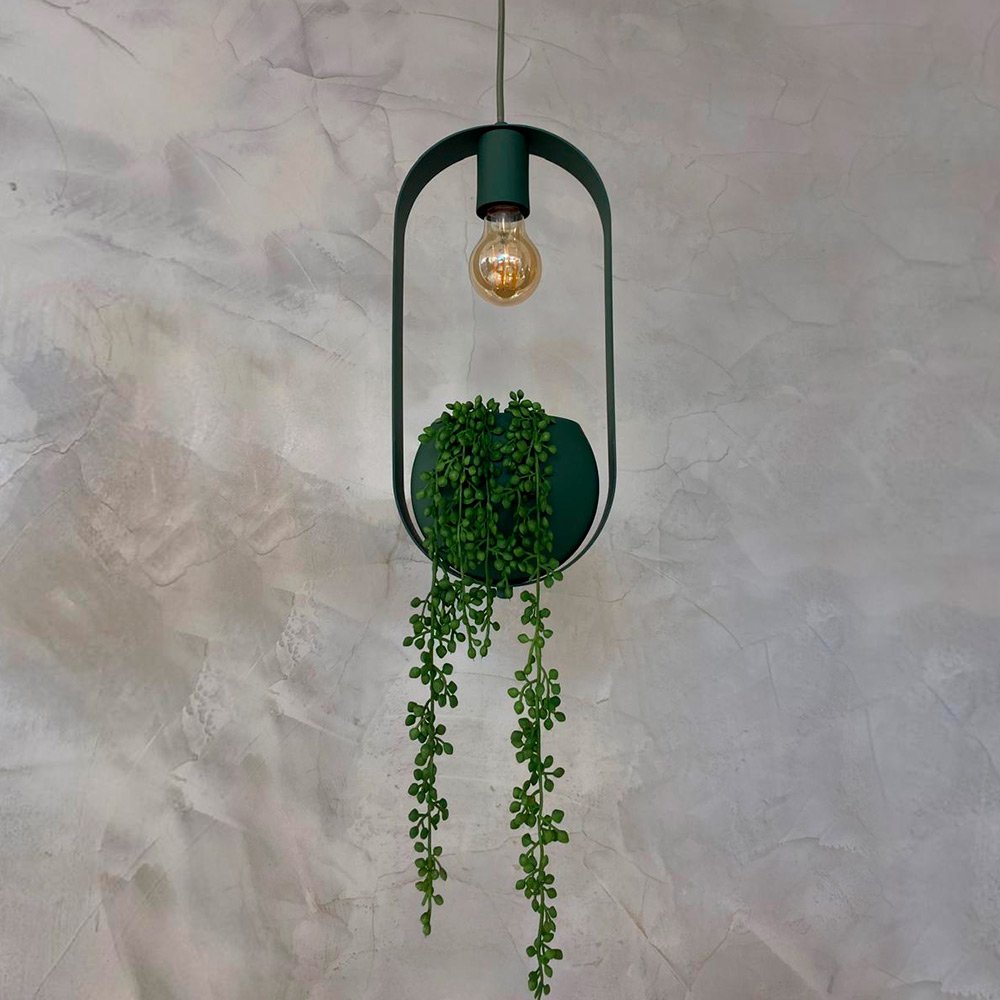 Pendente Square Verde Oliva E27 Suporte para Plantas Bivolt | MadeiraMadeira