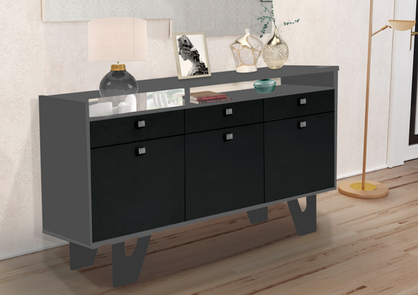 Balcão Buffet Presence - Rud Rack - Cinza com Preto | MadeiraMadeira