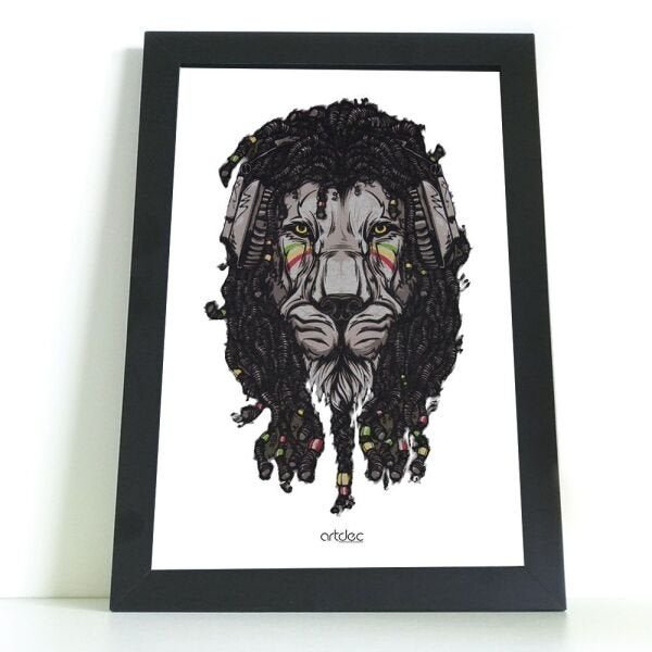 QUADRO DECORATIVO LEÃO DREADS COM VIDRO - 30x50 | MadeiraMadeira