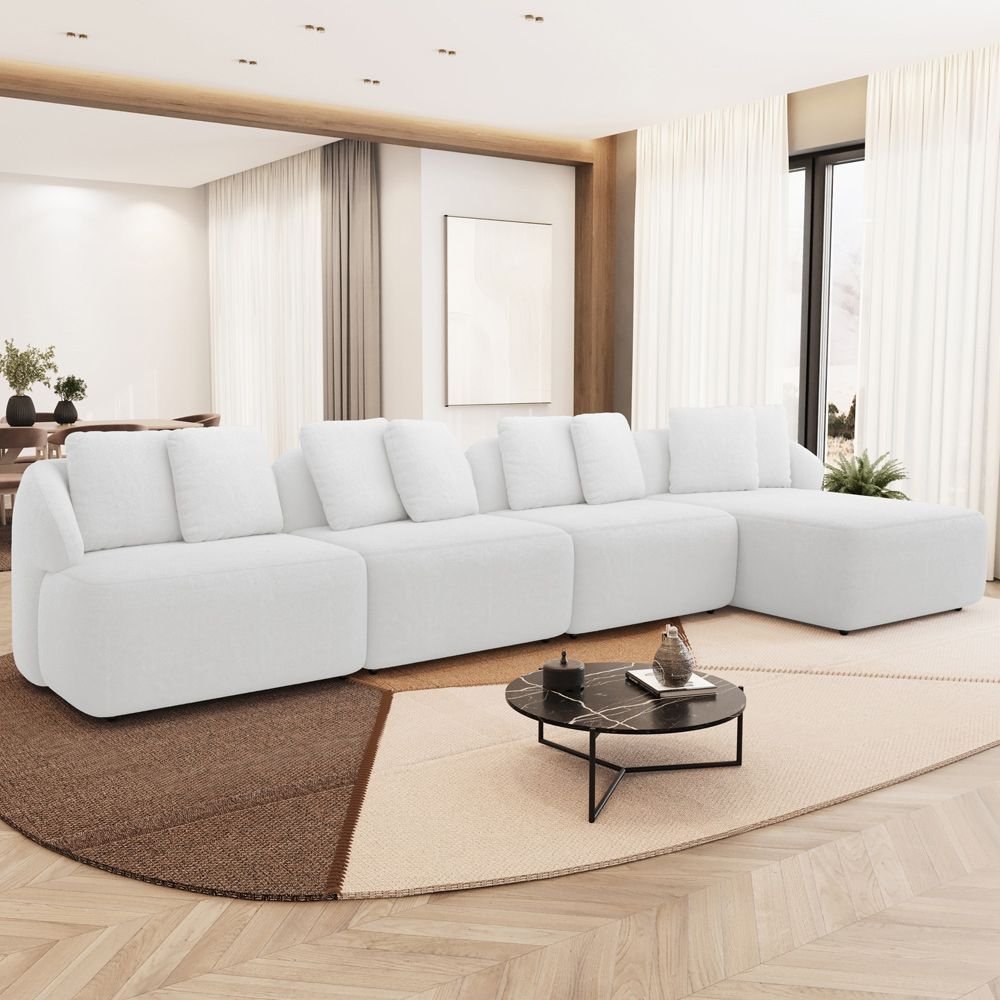 Sofá 5 Lugares com Chaise Direito Sala Living 328cm Arlo F04 Bouclê Off ...