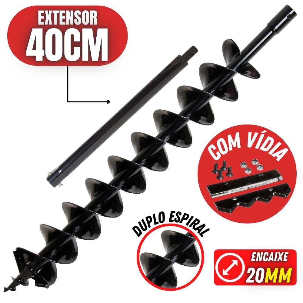 Broca de 80x10cm Com Lâmina de Vídia Espiral Duplo + Extensor 40cm Para ...