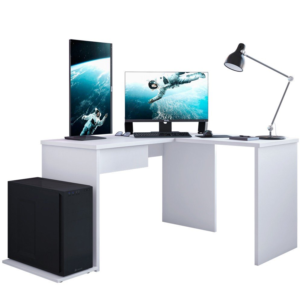Mesa Gamer em L Para Computador DRX8000 Branco White- Móveis Leão ...