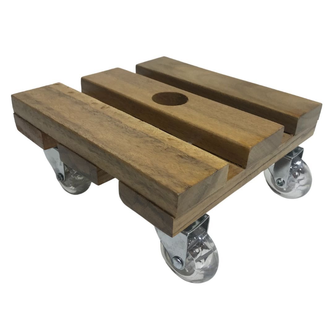 Suporte Quadrado P/ Vasos Rodízio de Madeira com Rodas 21cm | MadeiraMadeira
