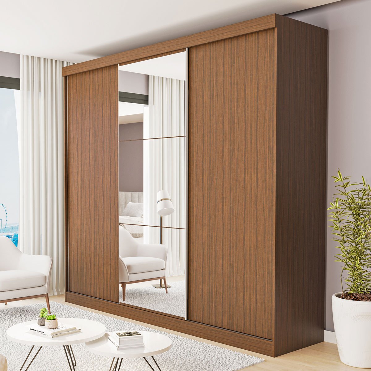 Guarda-roupa Casal 3 Portas de Correr 4 Gavetas e 3 Espelhos Barcelona ...