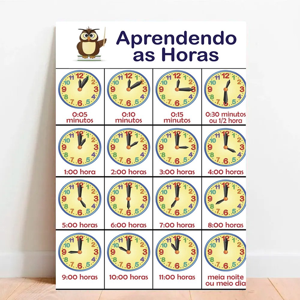Placa Educacional Aprendendo as Horas - 40x60cm | MadeiraMadeira