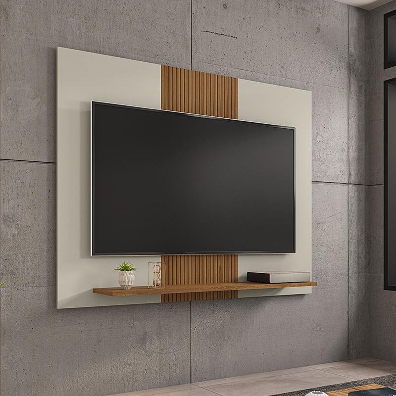 Painel Sala Compact para TV até 50 Polegadas Off White/Naturalle/Ripado ...
