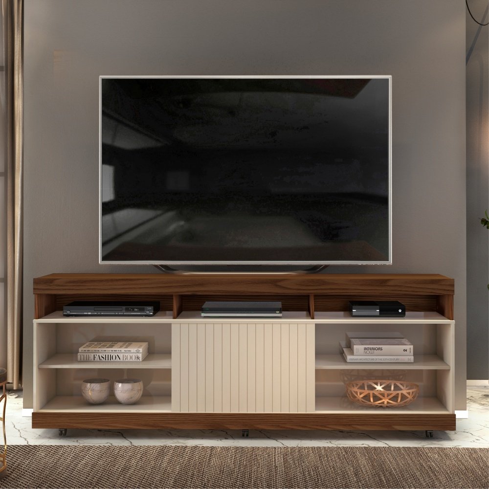 Rack para TV Erin com Porta Deslizantes e Frisos Caiena Creme ...
