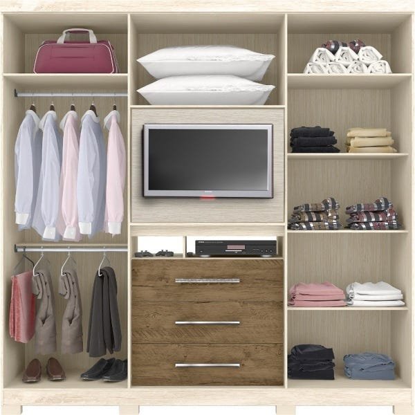 Guarda-Roupa Casal Dubai 6 Portas 3 Gavetas Multifuncional com Painel ...