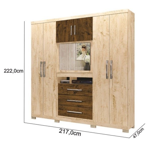 Guarda-Roupa Casal Dubai 6 Portas 3 Gavetas Multifuncional com Painel ...