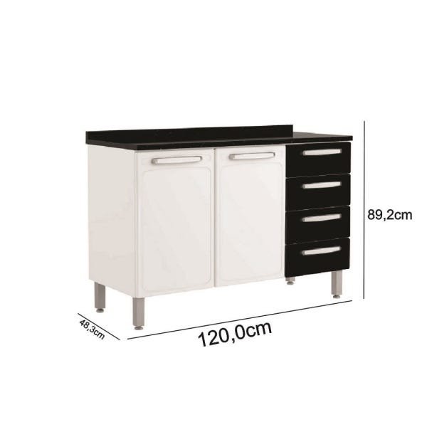 Armário Balcão Triplo Bertolini Evidence Aço 2 Portas 4 Gavetas com ...