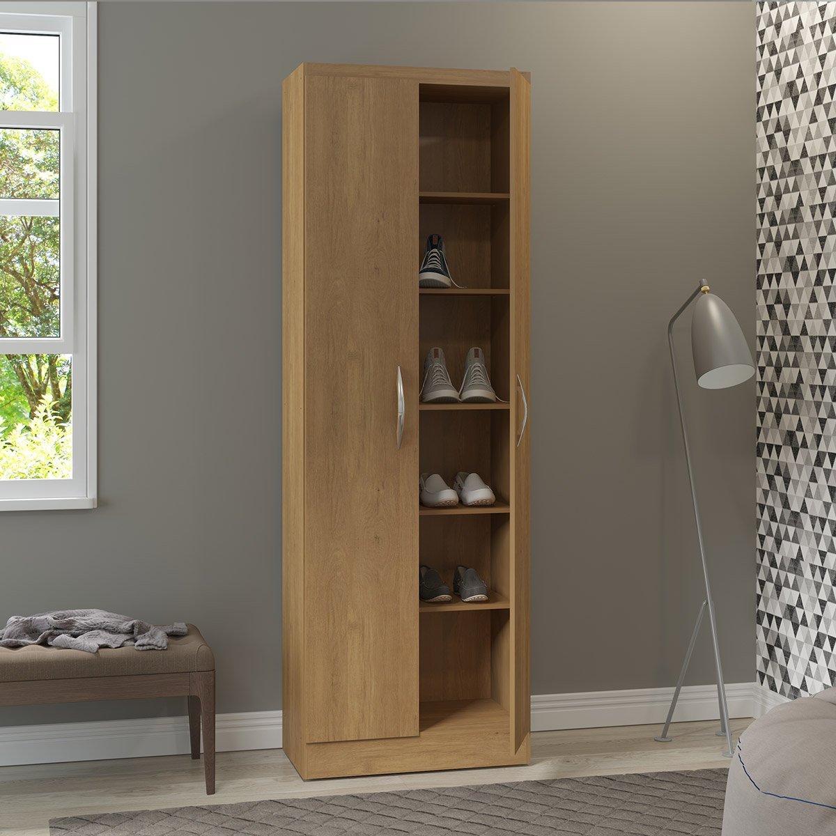 Armário Multiuso de 2 Portas 61 x 182 Cm MDP Carvalho 1011 MENU ...