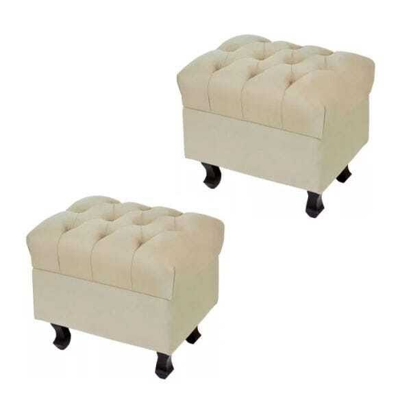 Kit 2 Puff Retrô Luis XV Capitonê Suede Bege Dmonett | MadeiraMadeira