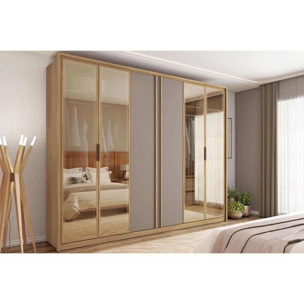 Guarda Roupa Casal 6 Portas e 4 Gavetas C/ Vidro Reflecta Cristal Buriti/fendi - Caemmun ...