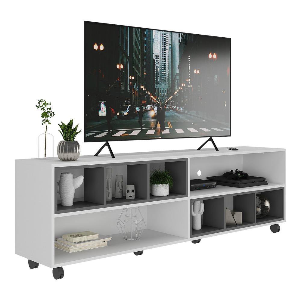 Rack TV 75" com Rodízios e Nichos Jazz Multimóveis V1020 Branco/Grafite ...