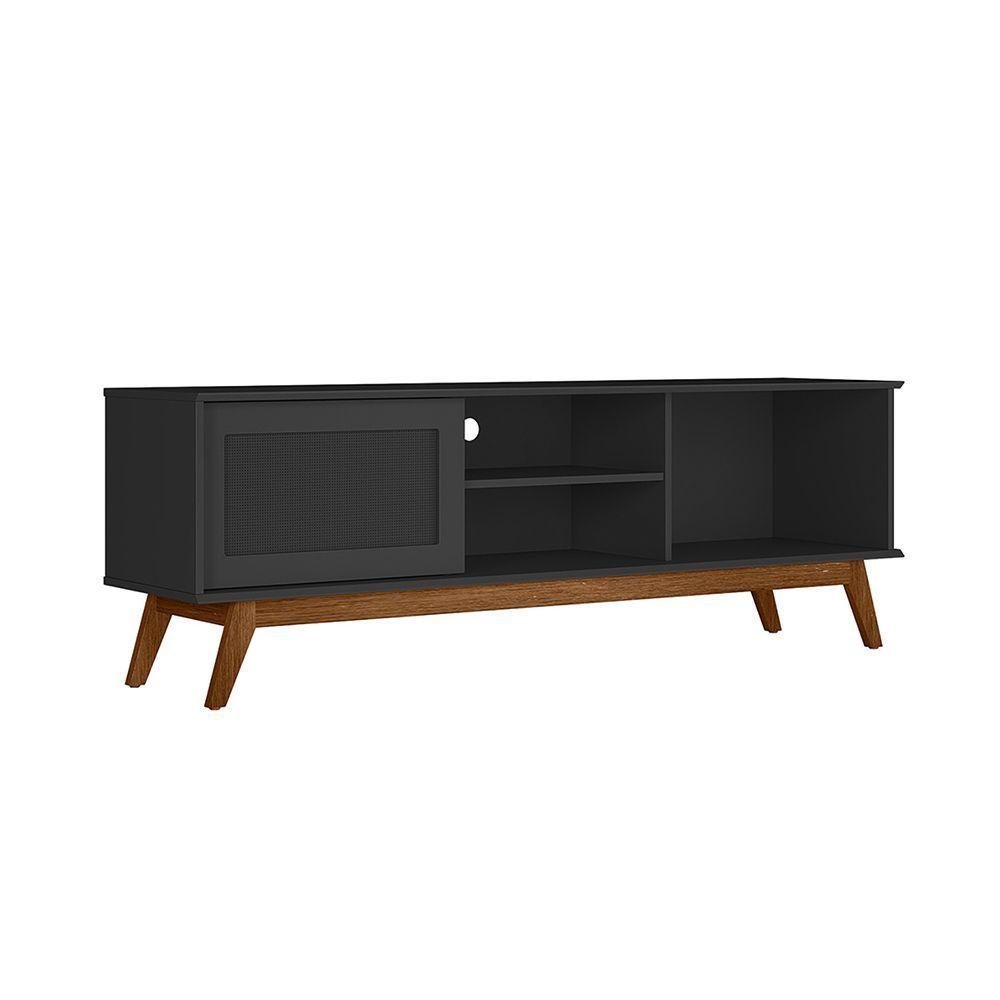 Rack Retrô Para Tv 60 Polegadas Panama - Preto Acetinado - Cor: Preto | MadeiraMadeira