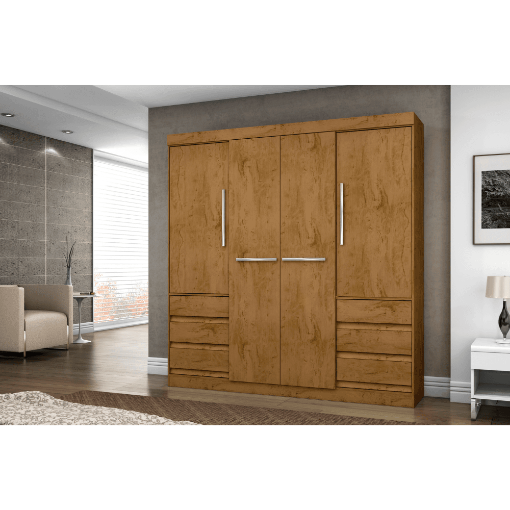Conjunto Guarda-Roupa 1477 4 Portas Freijó e Cômoda 8000 4 Gavetas com ...