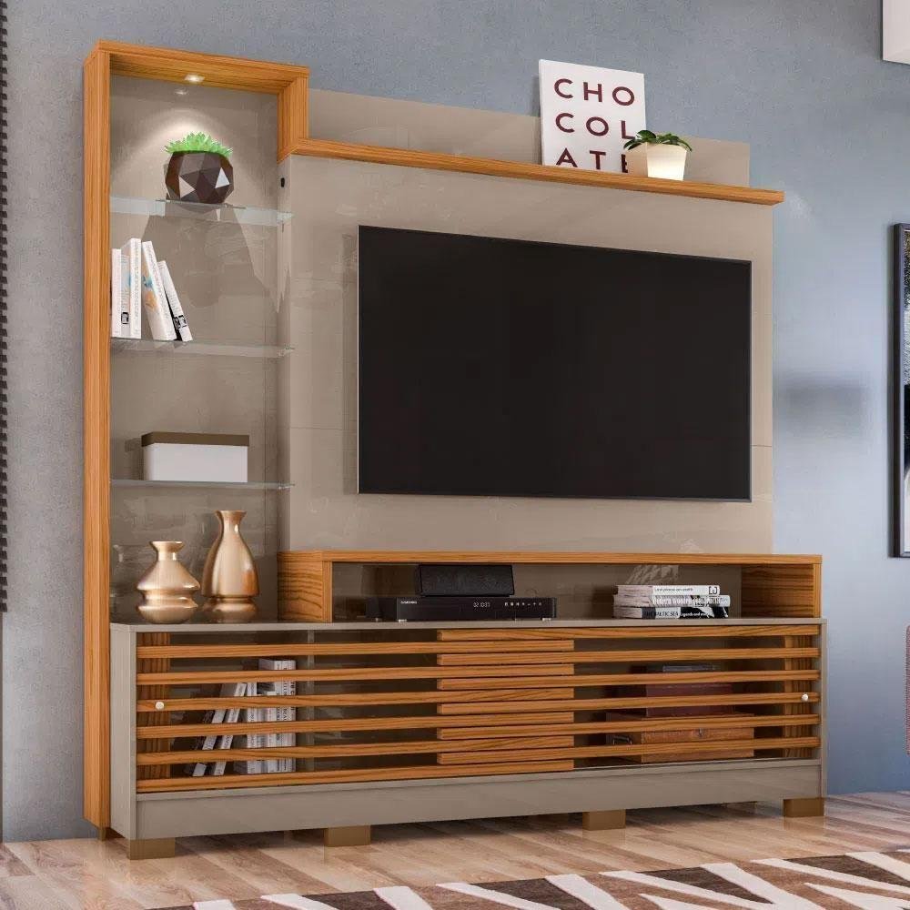 Rack Com Painel Para Tv De 55 Pol Com Pés Cinza | MadeiraMadeira
