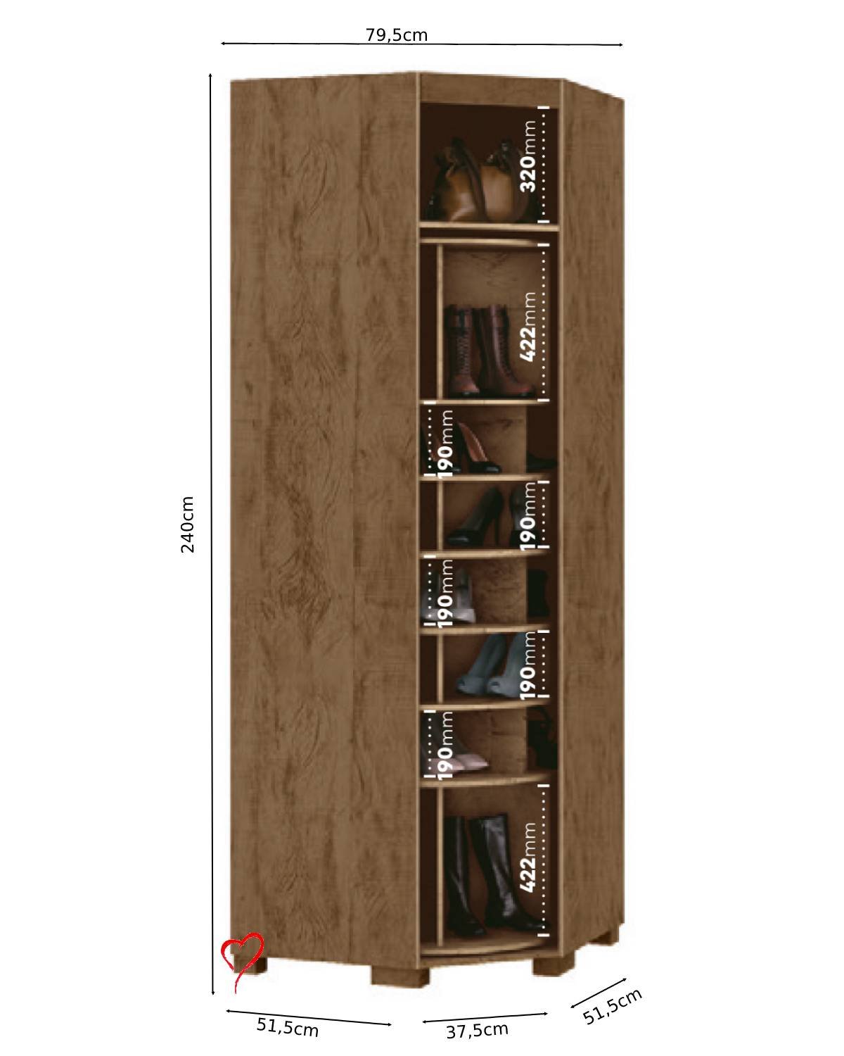 Sapateira Giratória Multiuso Módulo Canto cor: Castanho | MadeiraMadeira