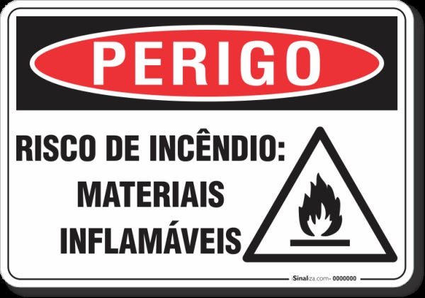 PLACA PERIGO RISCO DE INCÊNDIO MATERIAIS INFLAMÁVEIS | MadeiraMadeira