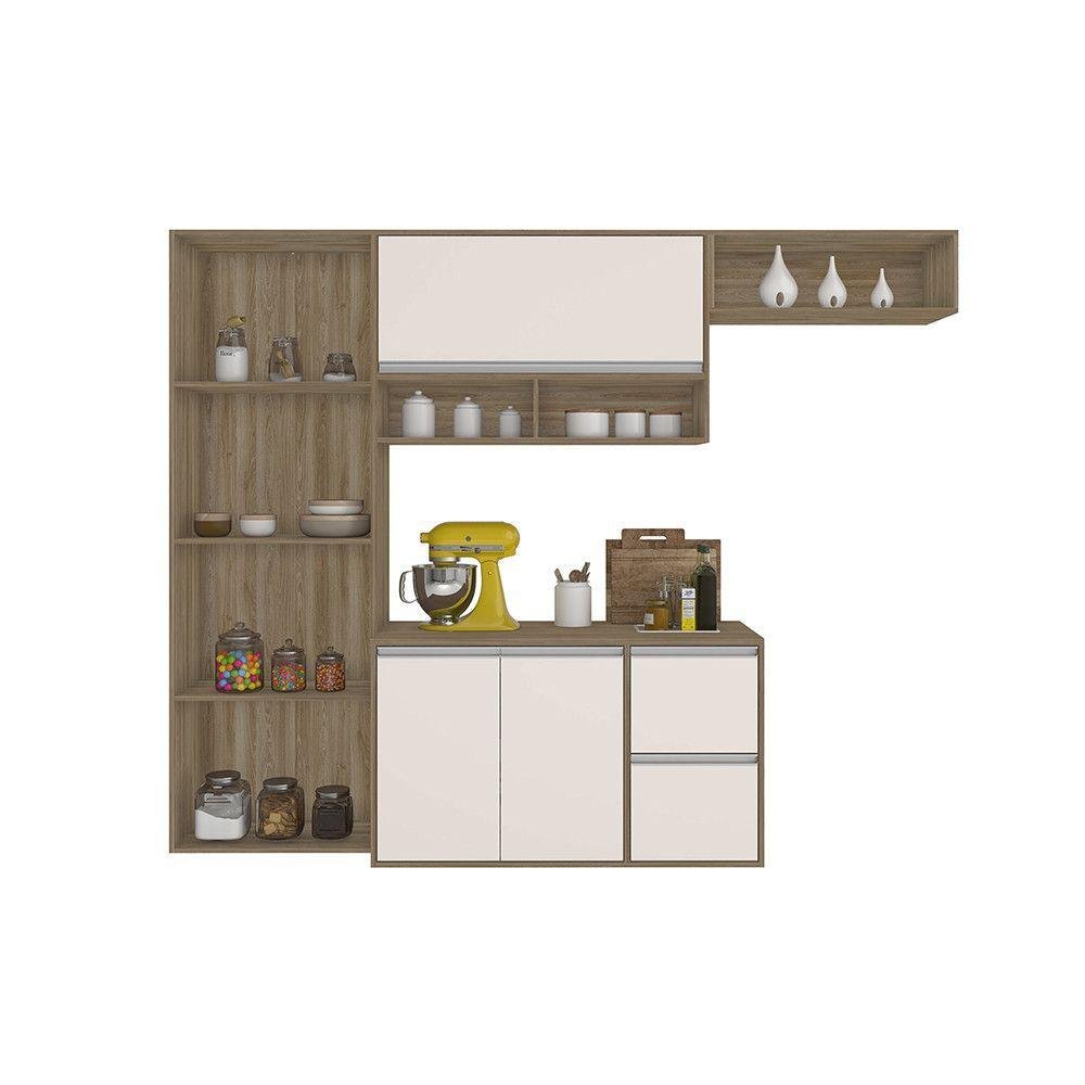 Cozinha Compacta Suspensa Turim Poliman Carvalho Com Off White ...