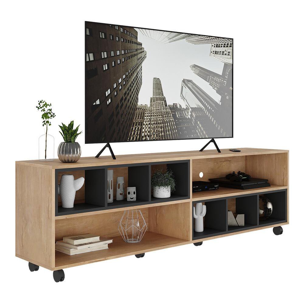 Rack TV 75" com Rodízios e Nichos Jazz Multimóveis V1020 Rustic/Preto ...
