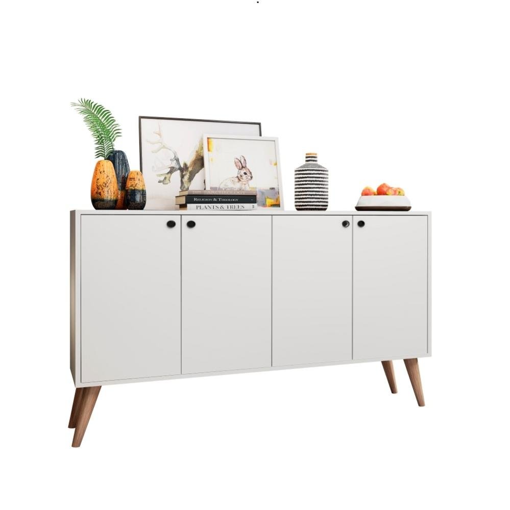 Aparador Buffet Retro para Sala de Estar 4 Portas Lituania - Branco ...