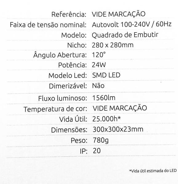Painel Slim Led 24W Quadrado Embutir 6500k 120 Autovolt - G-light | MadeiraMadeira