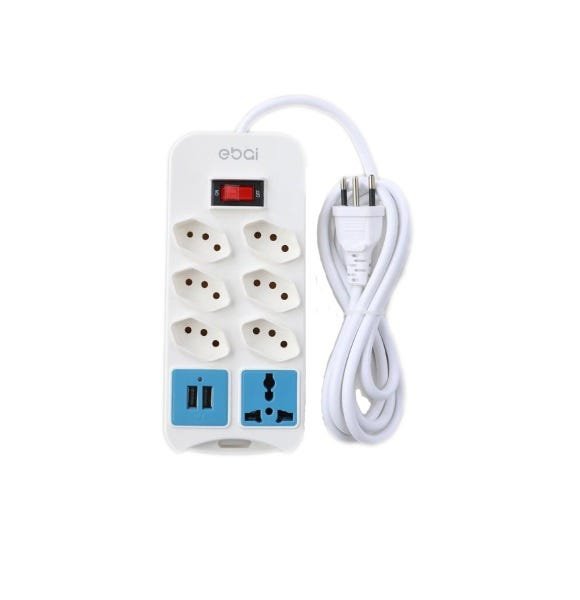 Extensão Elétrica 7 Tomadas Régua Bivolt com 2 Usb e Tomada Universal Cabo 2m | MadeiraMadeira