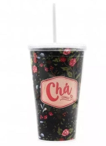 COPO CANUDO CHÁ COMIGO - 470ML | MadeiraMadeira