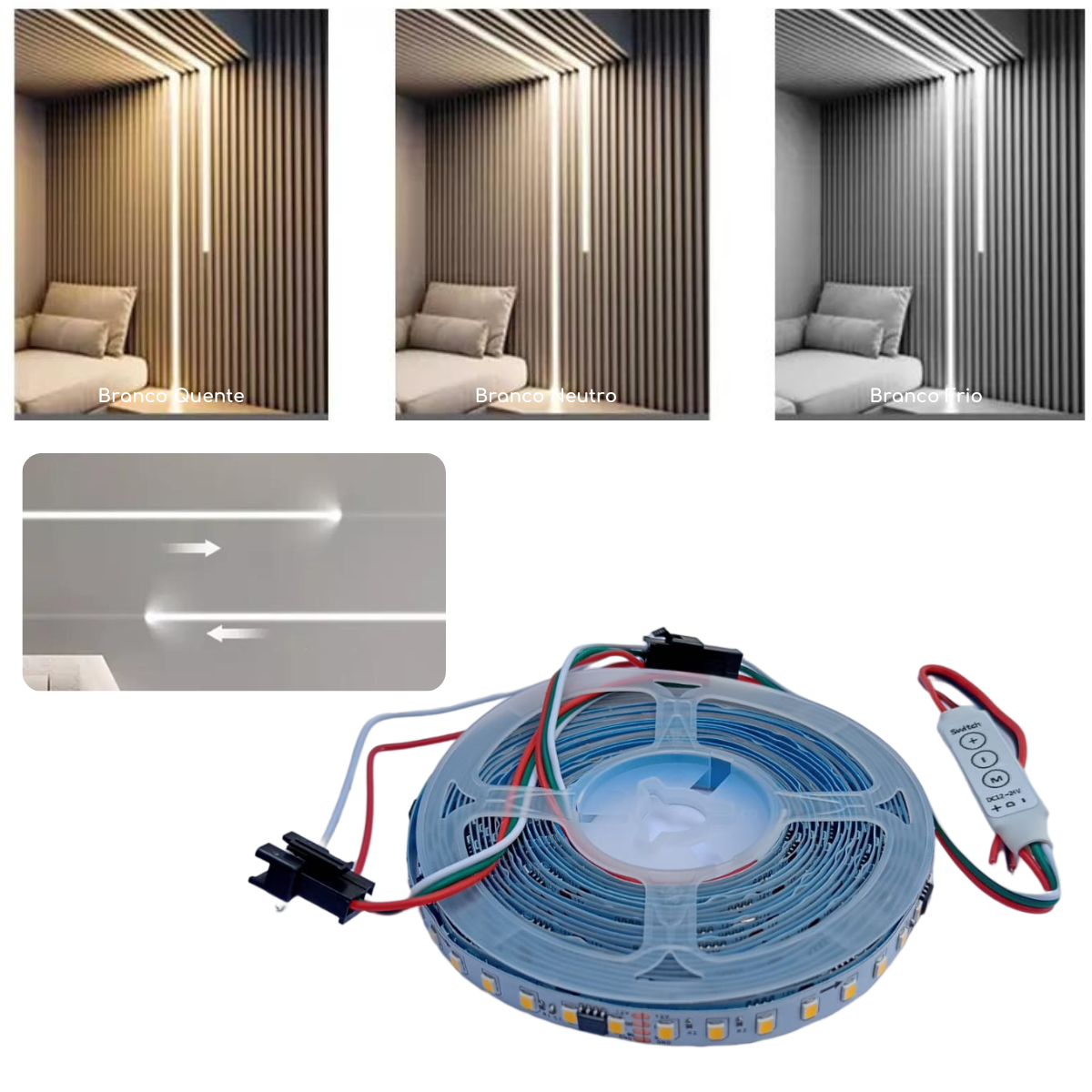 Kit 2 Fitas De Led Com Efeito Sequencial De Correr 12V Rolo De 5M ...