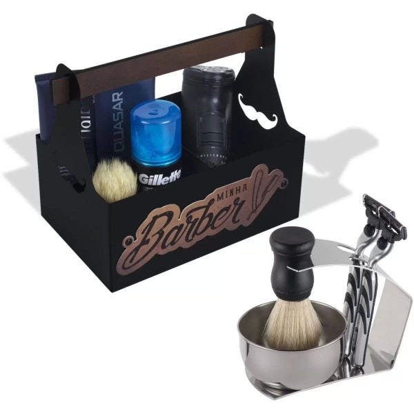Kit Barbearia Suporte Para Barbeador e Pincel Maleta Minha Barber ...