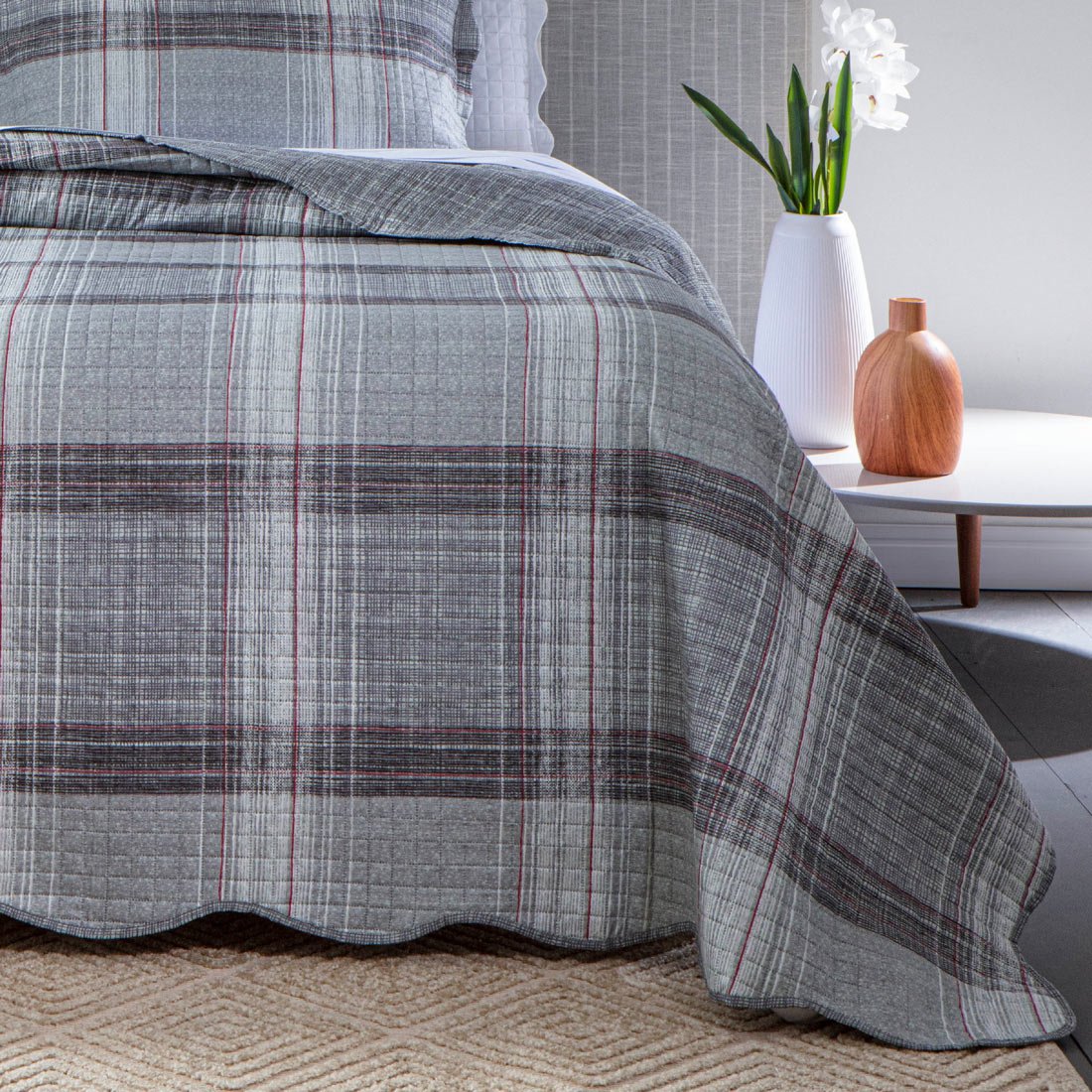 Kit Colcha Paris Color Xadrez Cinza Casal Padrão 03 Peças - Dupla Face ...