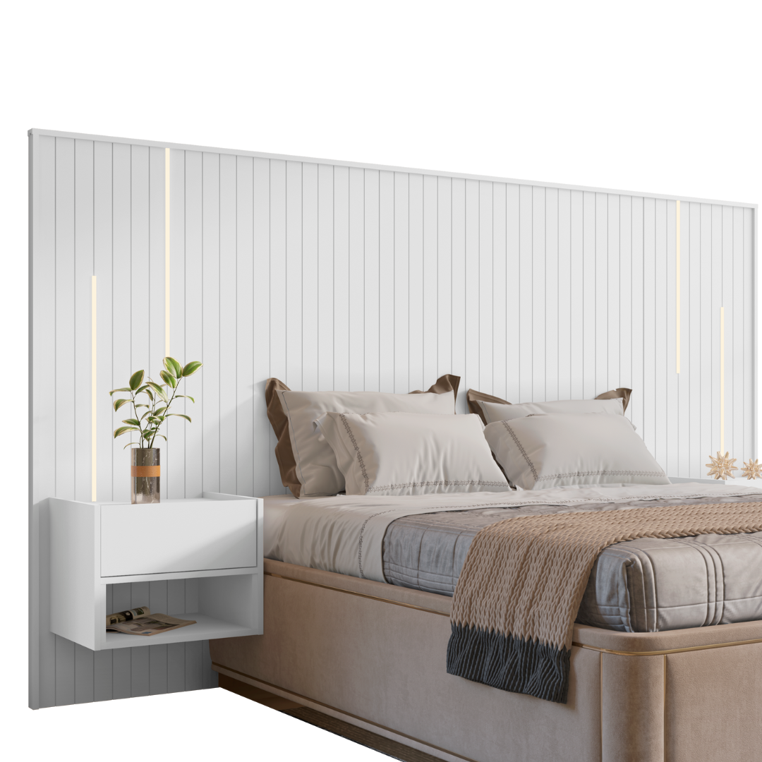 CABECEIRA CAMA CASAL KING FLORENÇA COM MESA DE CABECEIRA E LED – BRANCO ...