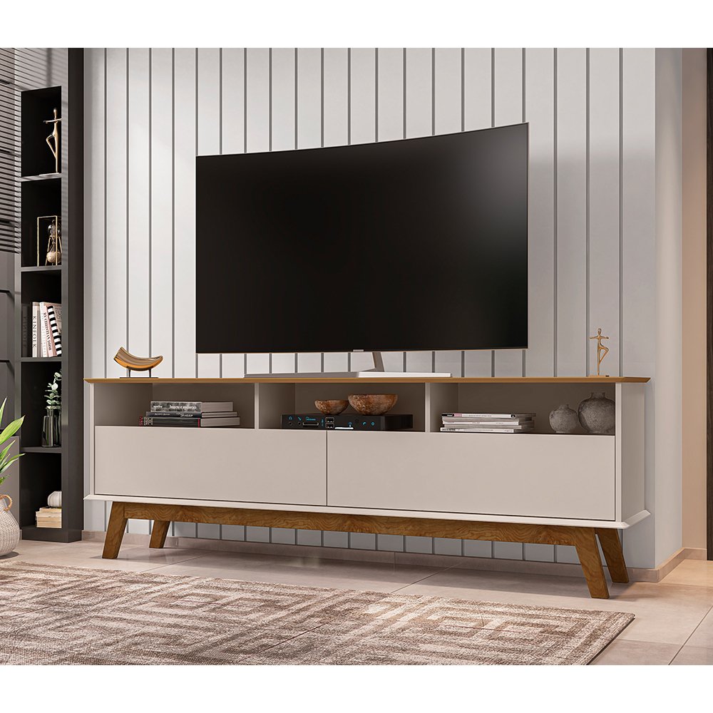 Rack para Tv até 65 Polegadas Elegant Off White e Cinamomo Base em ...