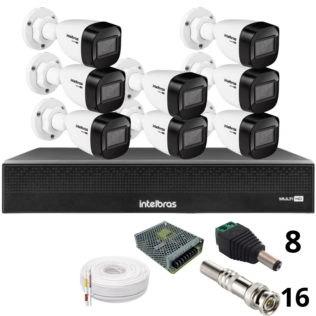Kit 8 Câmeras Intelbras 1130b Full Hd Dvr Mhdx 1016-c Intelbras com ...
