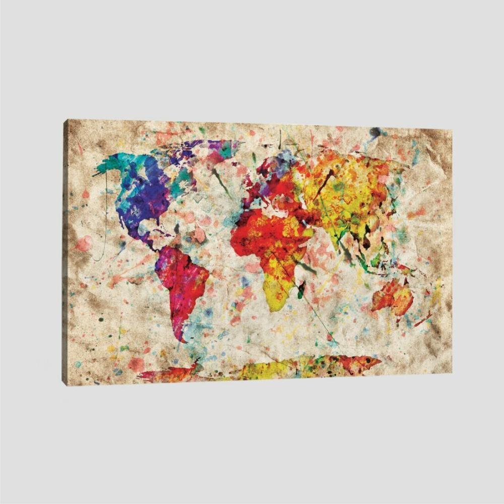 Quadro Mapas Mapa Mundi Aquarela Tela No Chassi 95X63Cm | MadeiraMadeira