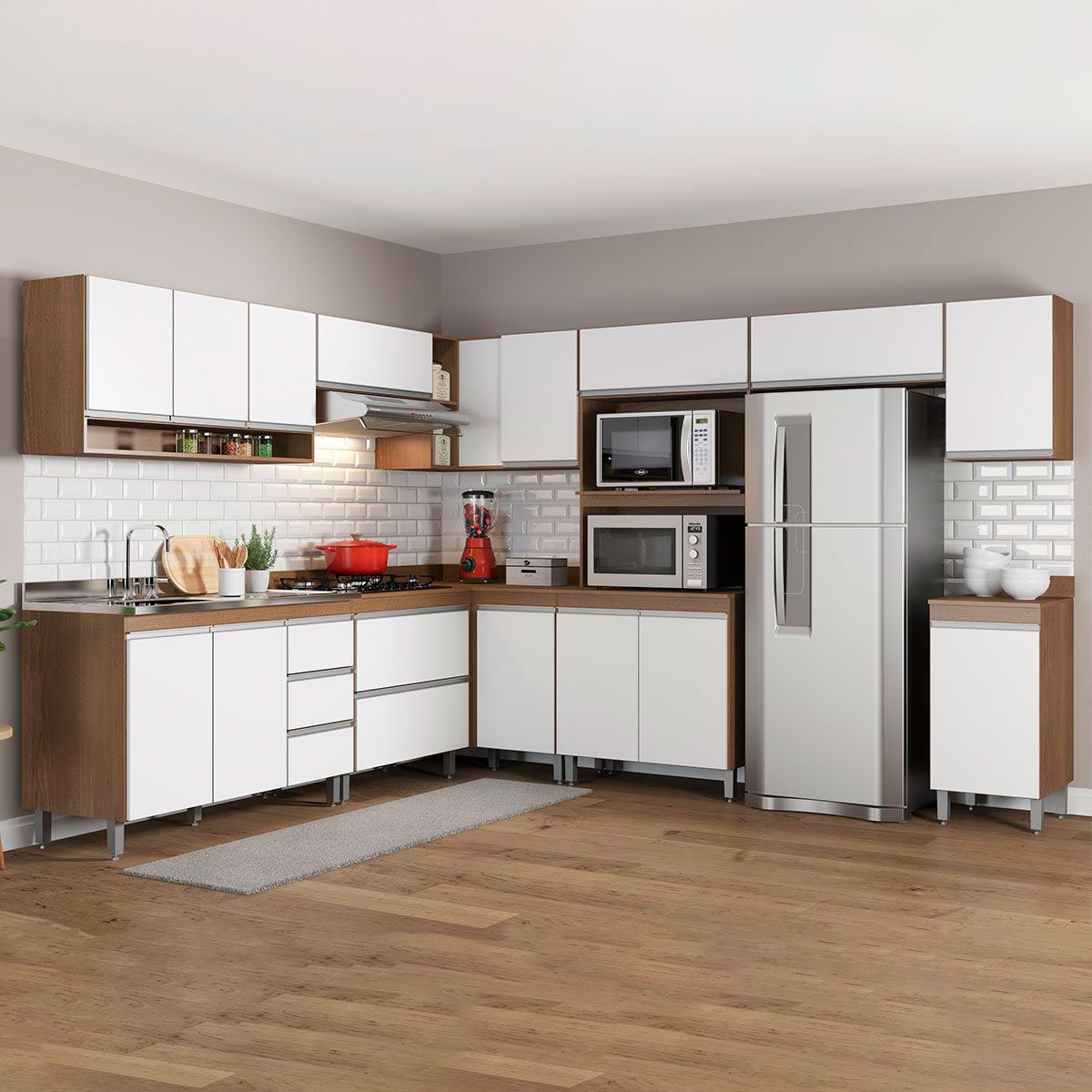 Cozinha Itália de Canto Modulada 14 Portas 05 Gv 252/294x195x52 Avelã ...