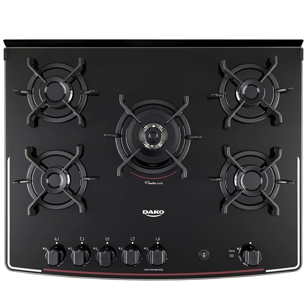 Fogão Dako 5 Bocas Supreme Glass com Mesa de Vidro Preto Bivolt | MadeiraMadeira