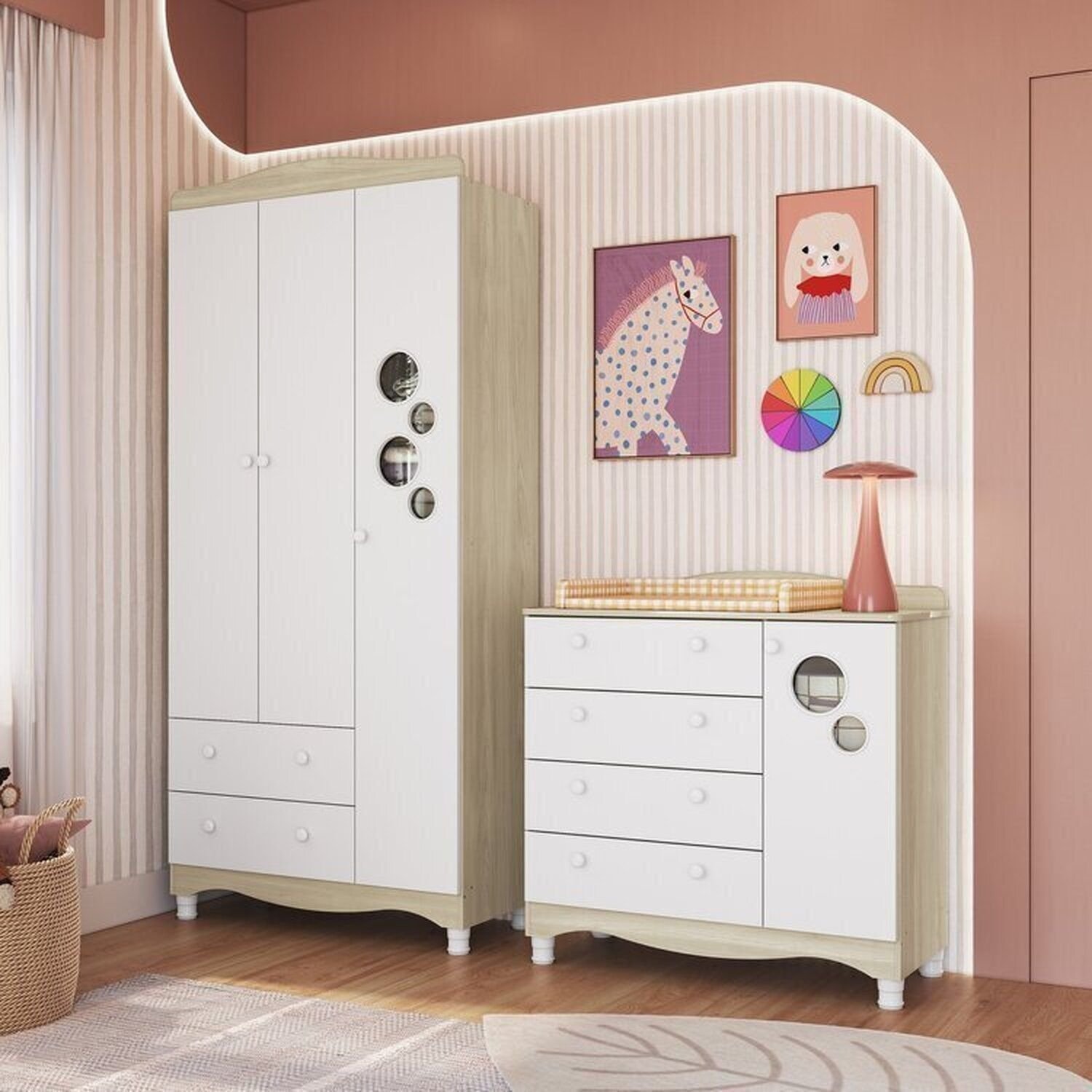 Conjunto para Quarto Infantil com Guarda-roupa e Cômoda Trocador ...