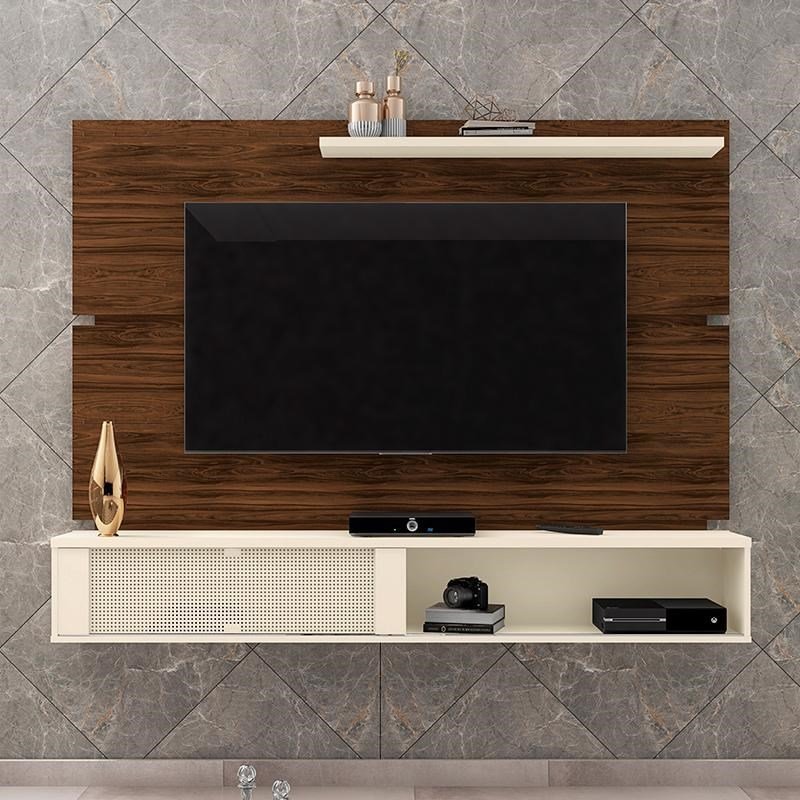 Home Suspenso Dom para TV até 75” Palisandro/Off White - PR Móveis | MadeiraMadeira