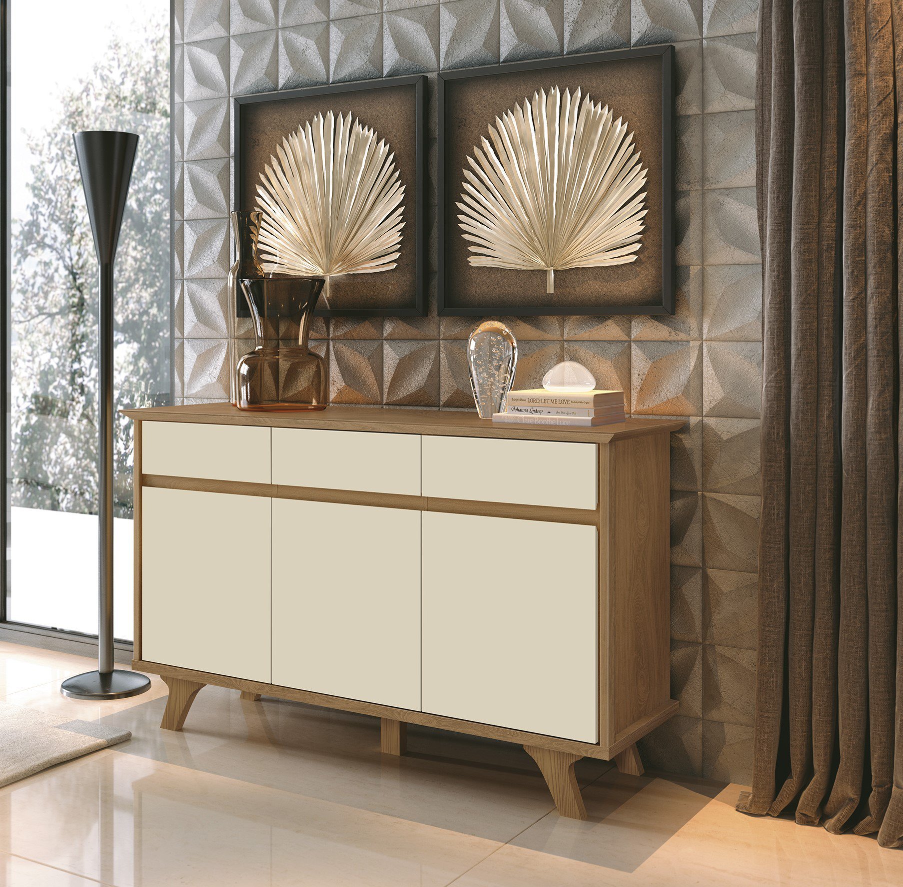 Buffet 3 Portas 3 Gavetas Buono Freijó/Off White - Fazzio | MadeiraMadeira