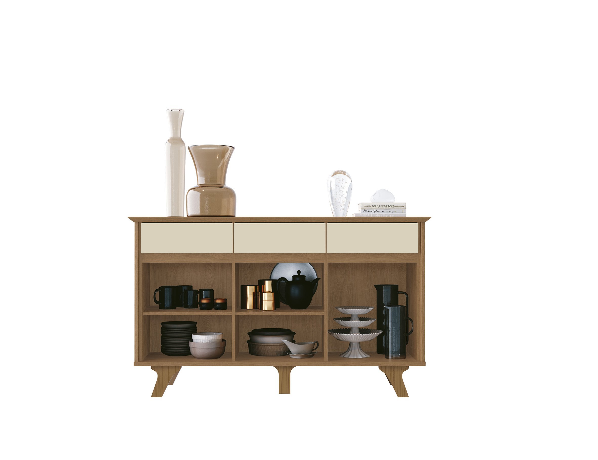 Buffet 3 Portas 3 Gavetas Buono Freijó/Off White - Fazzio | MadeiraMadeira
