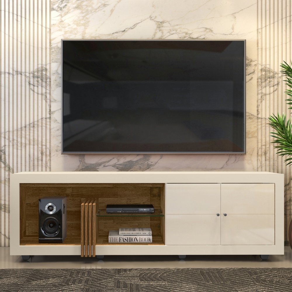 Rack para TV Adam com Rodízios Creme Amadeirado | MadeiraMadeira