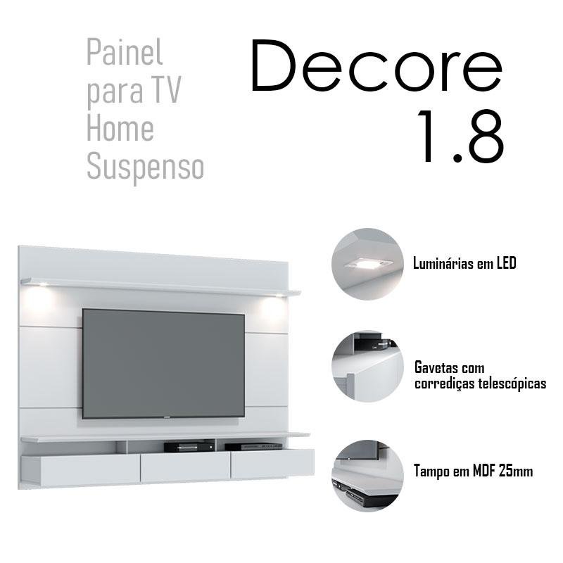 Painel Suspenso Decore 1.8 com Mesa de Centro Classic Branco Acetinado - Imcal | MadeiraMadeira