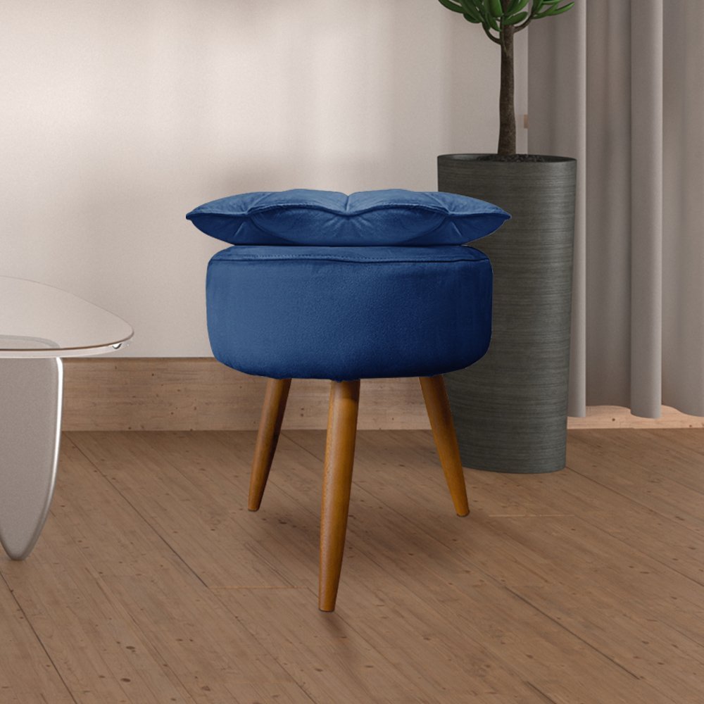 Puff Decorativo Floratta Veludo Azul- Star Confort | MadeiraMadeira