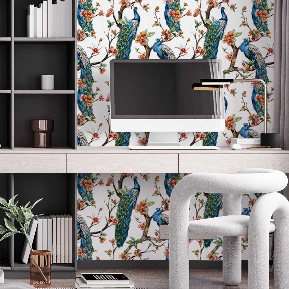 Papel de Parede Casual Pavão sobre Galhos Gh Papel de Parede 2,5m ...