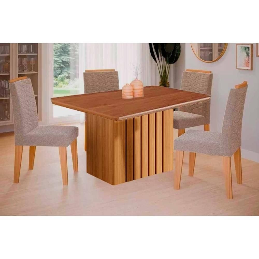 Conjunto: Mesa de Cozinha Ana Tampo Madeirado 130x80cm e 4 Cadeiras ...